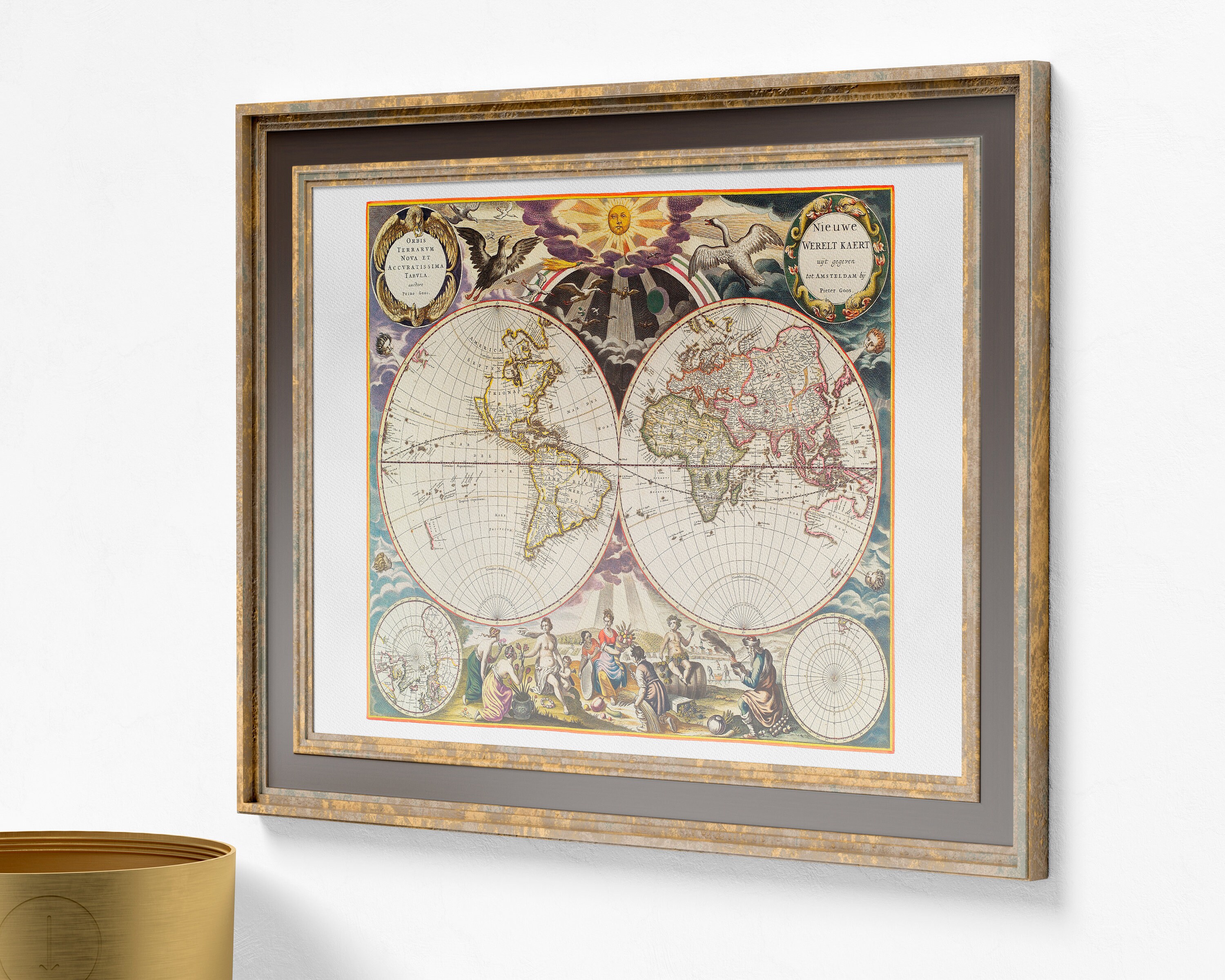 1668 Map of the New World Art Print, Map by Goos Pieter, Vintage ...