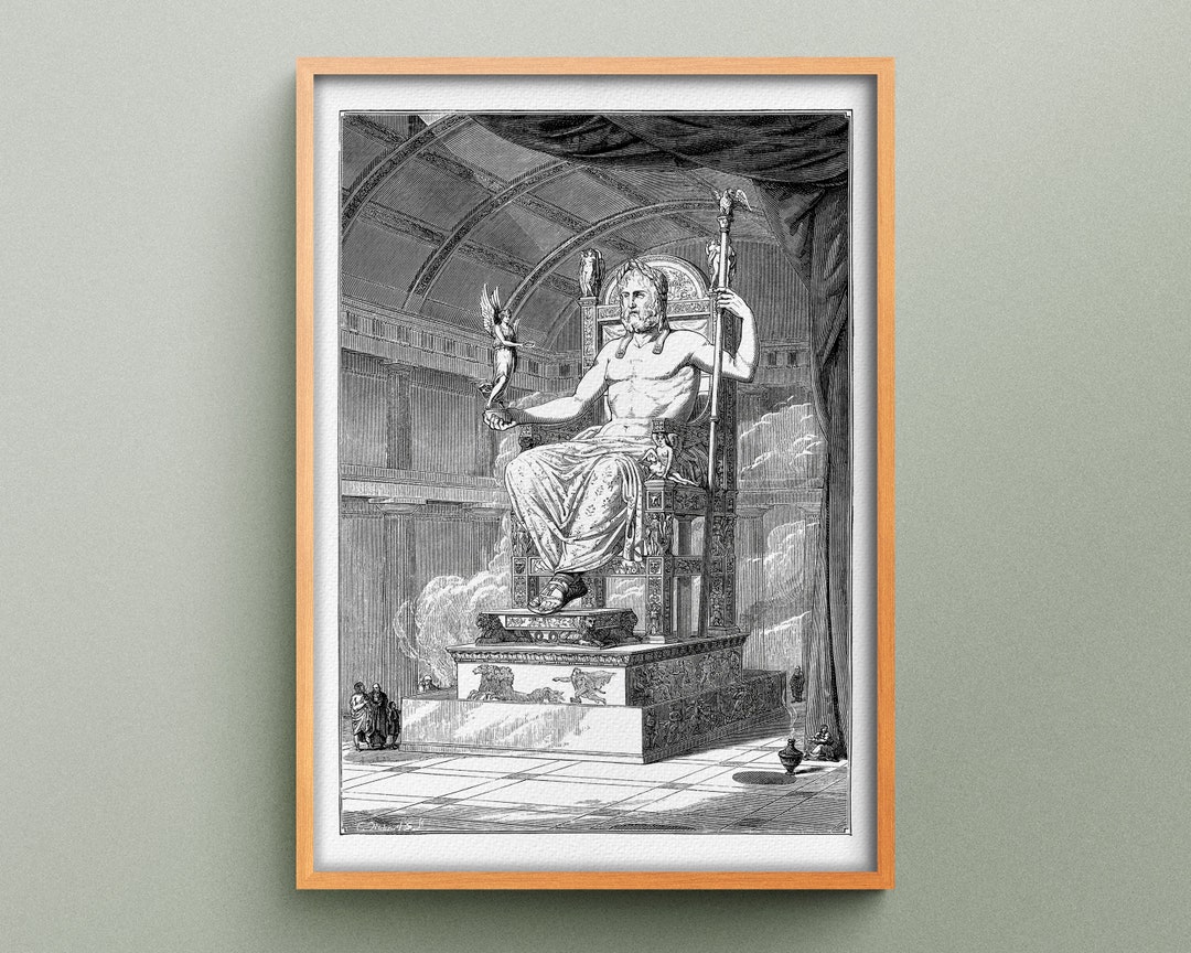 Statue of Zeus at Olympia Engraving, Seven Wonders of the Ancient World ...