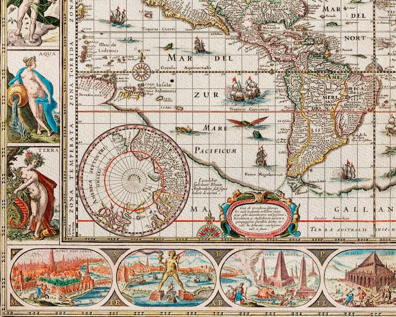 1606 World Map, Old Map Print, Vintage World Map Reproduction, Seven ...