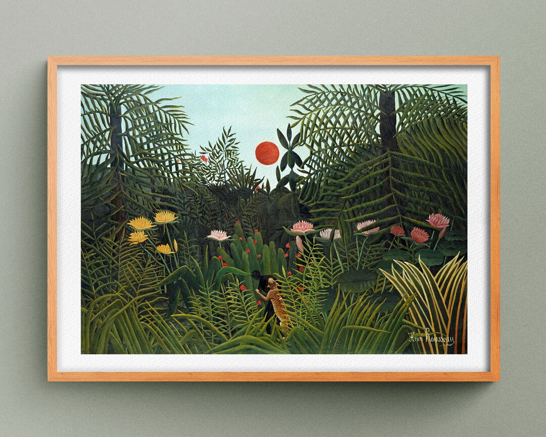 Virgin Forest With Sunset Print, Painting by Henri Rousseau ...