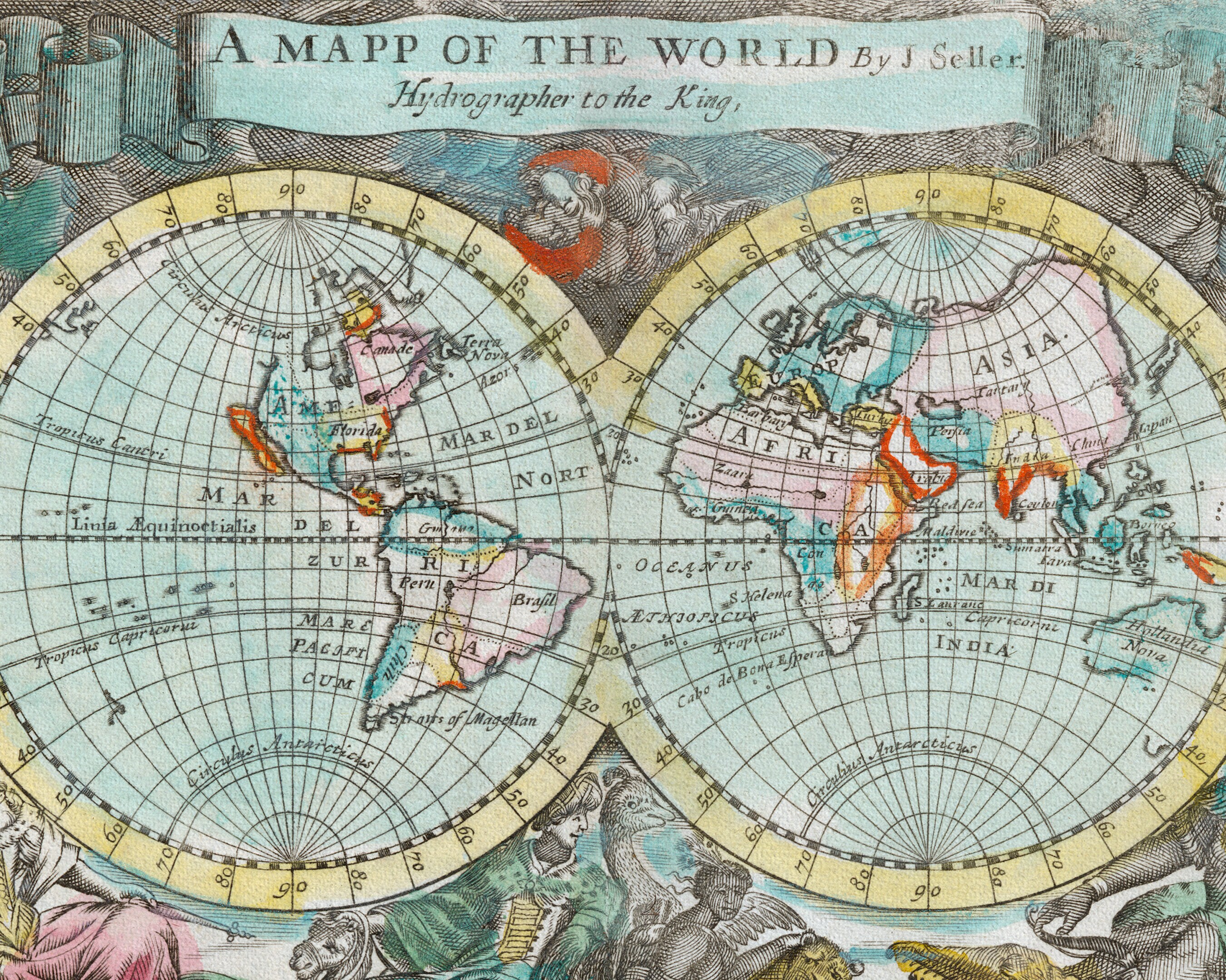 1682 A Mapp of the World Art Print Map by John Seller - Etsy
