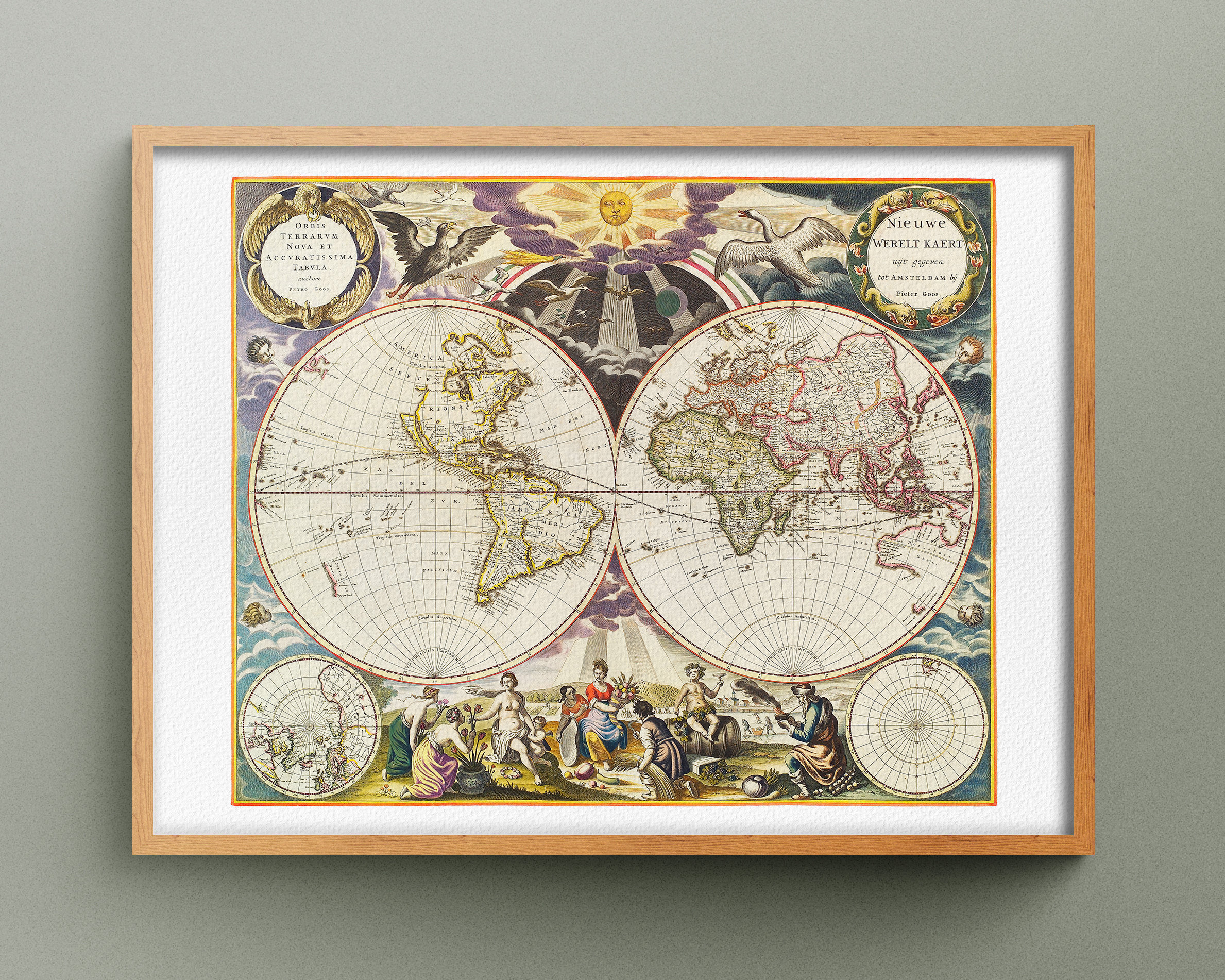 1668 Map of the New World Art Print, Map by Goos Pieter, Vintage ...