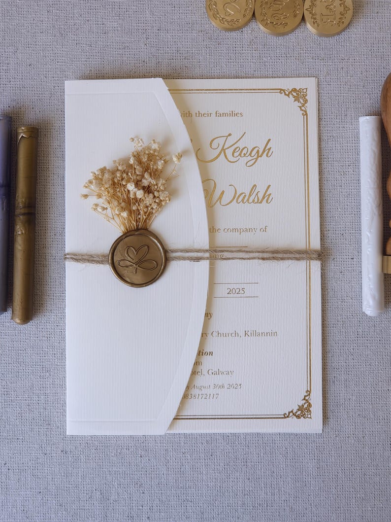 Simple Paper Wedding Invitations With White Ink, Half Fold Envelope ...