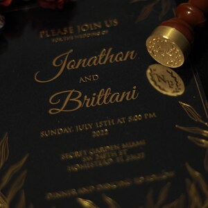 Luxurius Acrylic Gold Foiled Wedding Invitation With Wax Seal and Dried ...