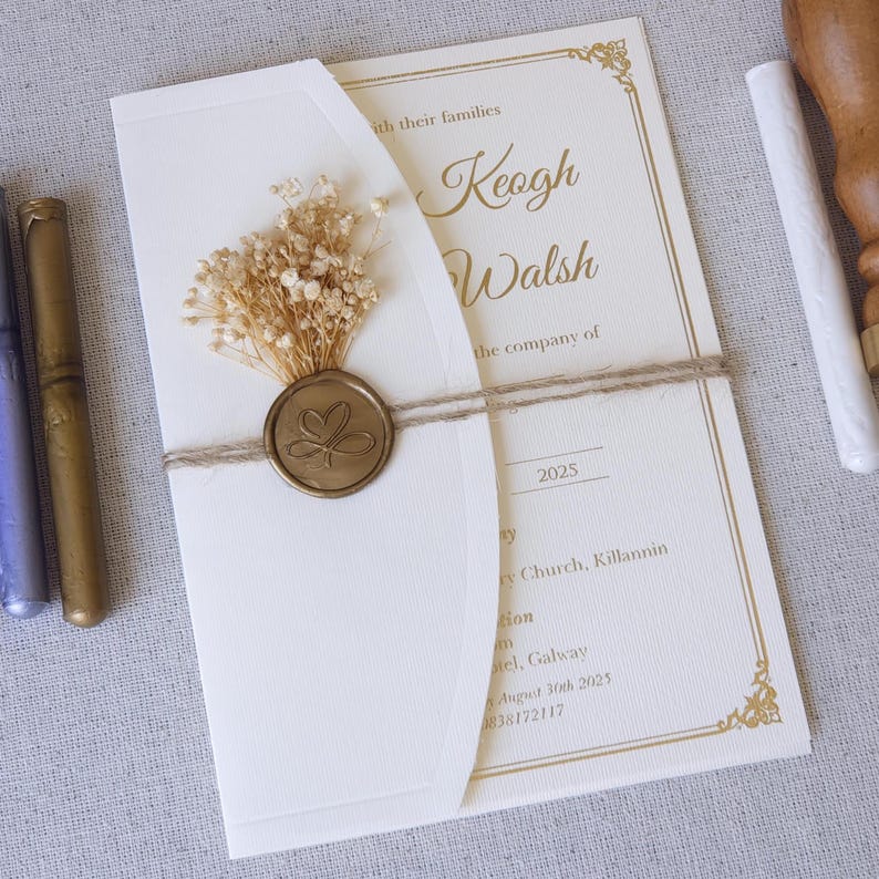 Simple Paper Wedding Invitations With White Ink, Half Fold Envelope ...