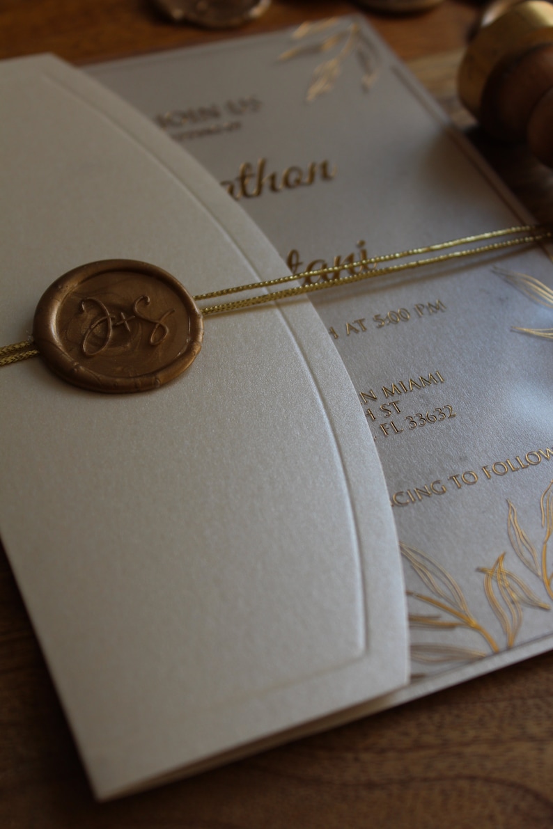 Minimalist Acrylic Wedding Invitation Gold Foil Cream Half Fold ...