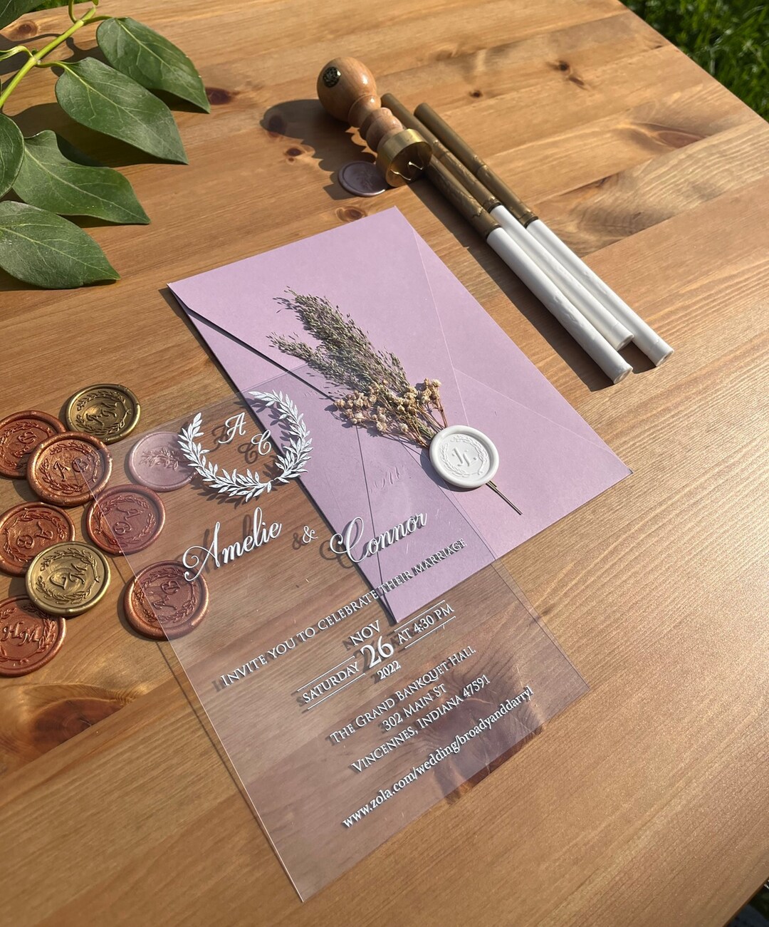 Liliac Acrylic Wedding Invitation, Floral Acrylic Wedding Invitation ...
