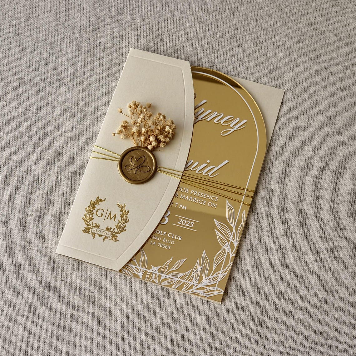 Elegant Gold Mirrored Acrylic Wedding Invitation, Party Invitation ...