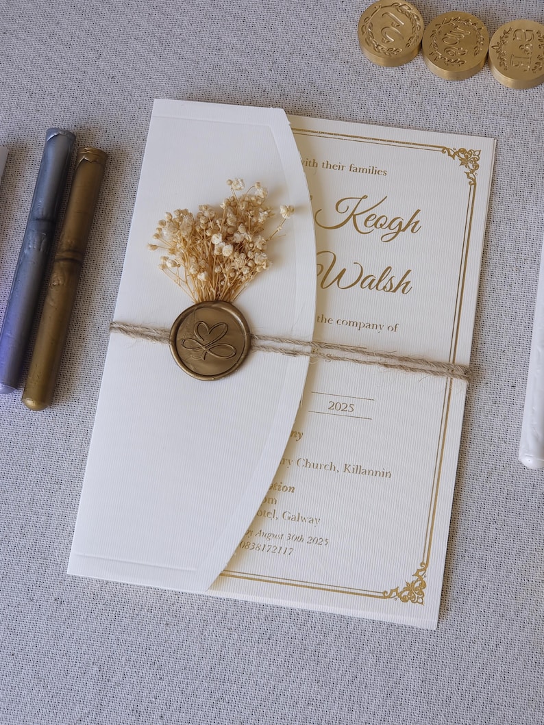Simple Paper Wedding Invitations With White Ink, Half Fold Envelope ...