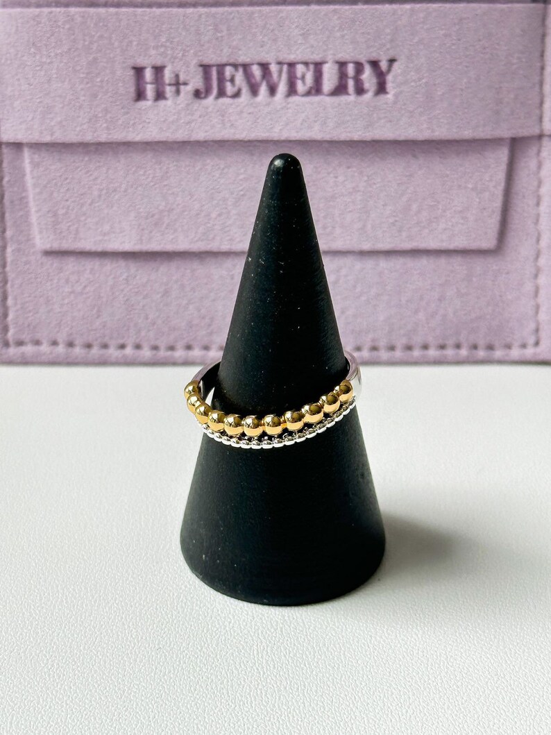 Two-tone Band Ring. Silver and Gold Layered Ring. Thin Band Ring. Double Colours Stacking Ring ...