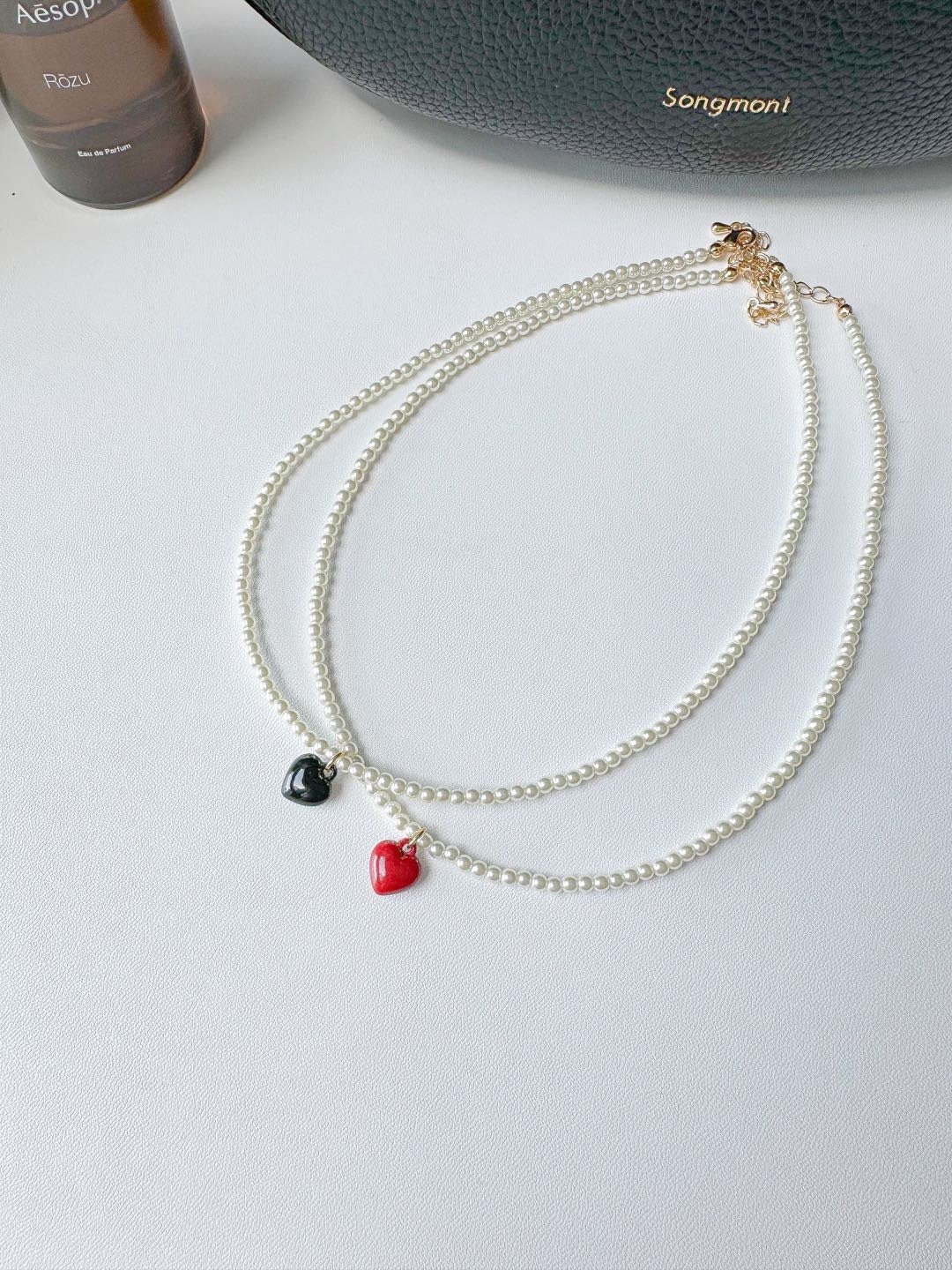 Small White Pearl Necklace. Pearl Necklace With Heart Charm. Colored ...