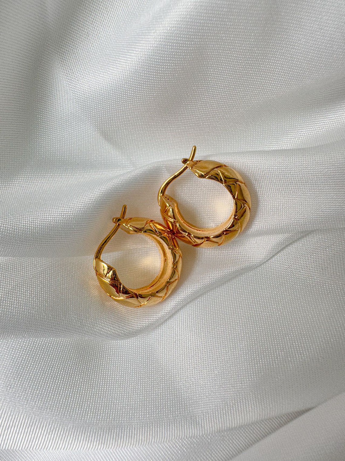 Large Thick Gold Hoop Earrings. 24k Gold Plated Chunky Large Huggies for Women. Minimalist Coco ...