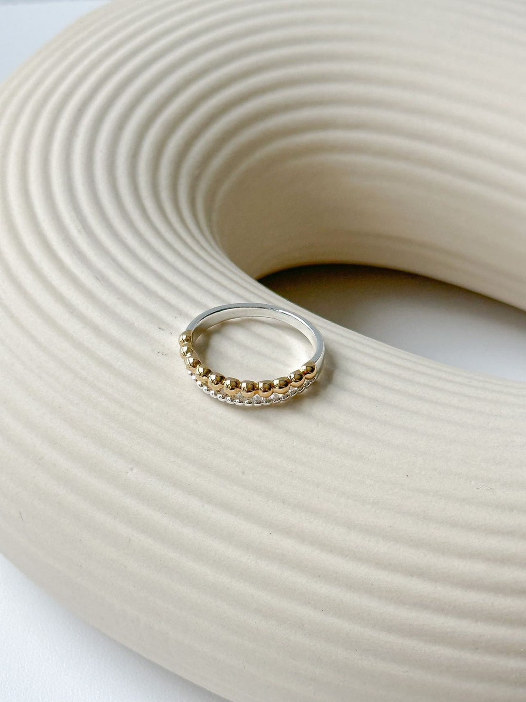 Two-tone Band Ring. Silver and Gold Layered Ring. Thin Band Ring. Double Colours Stacking Ring ...