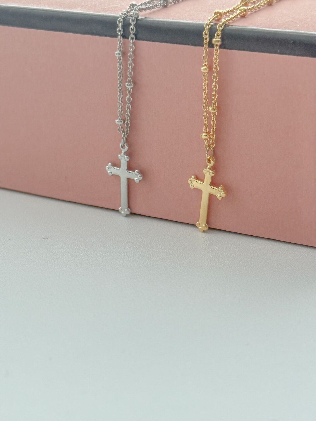 Minimalist Long Cross Pendant Necklace. Cross Christian Charm Necklace ...
