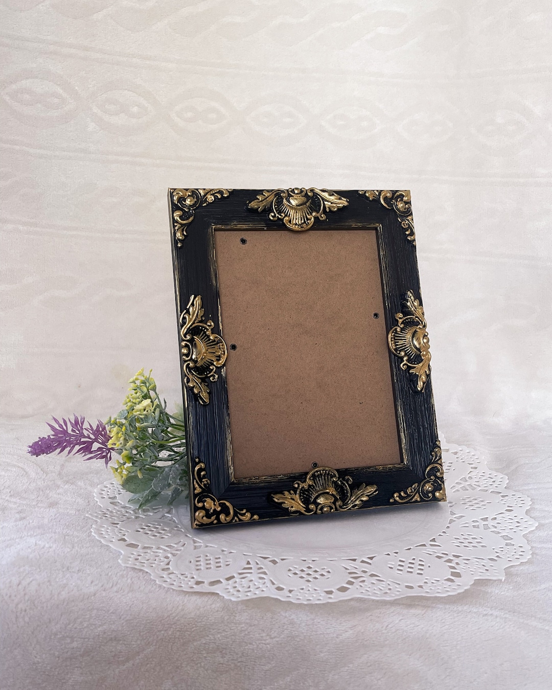 Wood 5x7 Photo Frame, Ornate, Black With Gold Accents - Shabby Chic ...