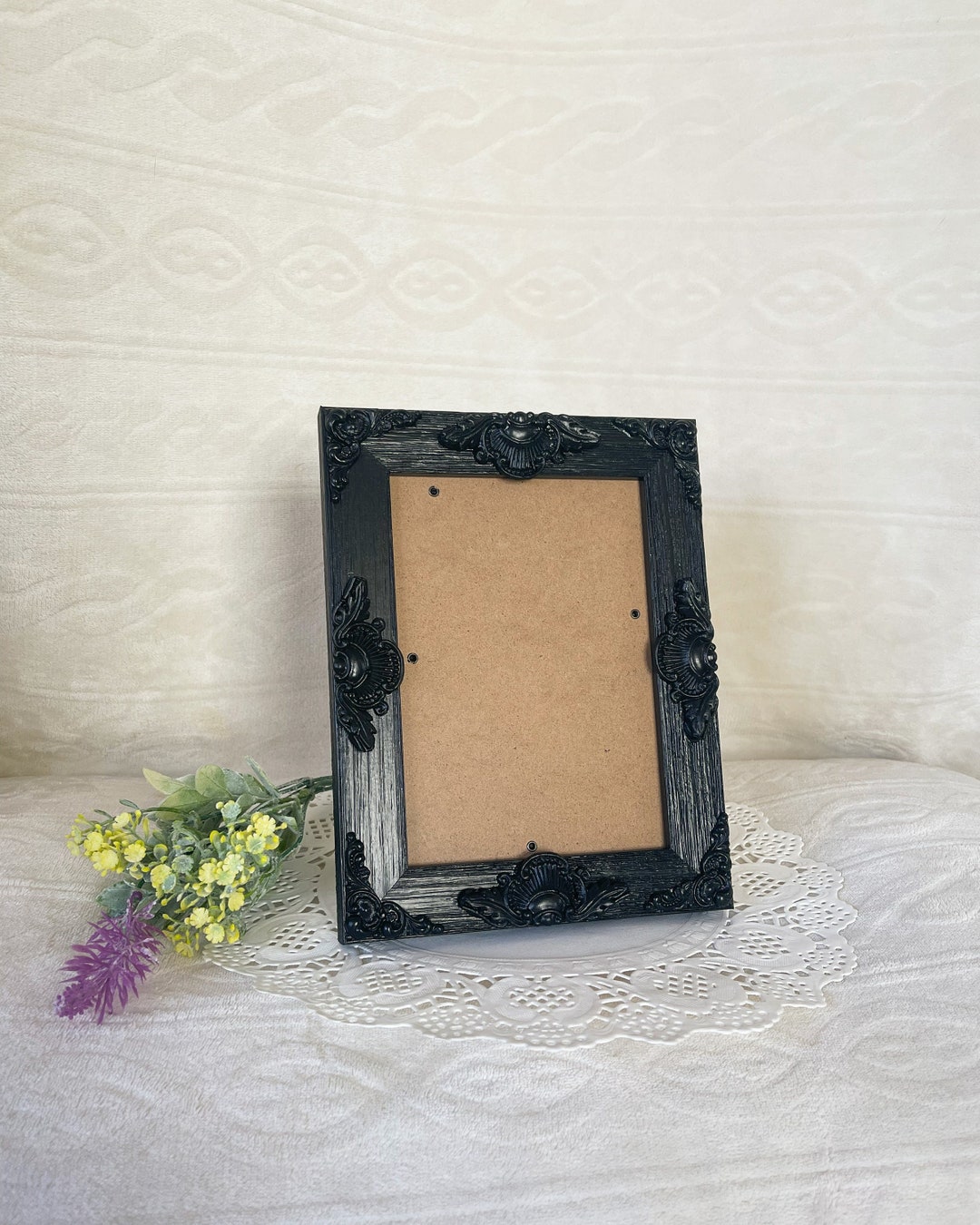 Wood 5x7 Photo Frame, Ornate, Solid Black - Shabby Chic Hand-painted ...