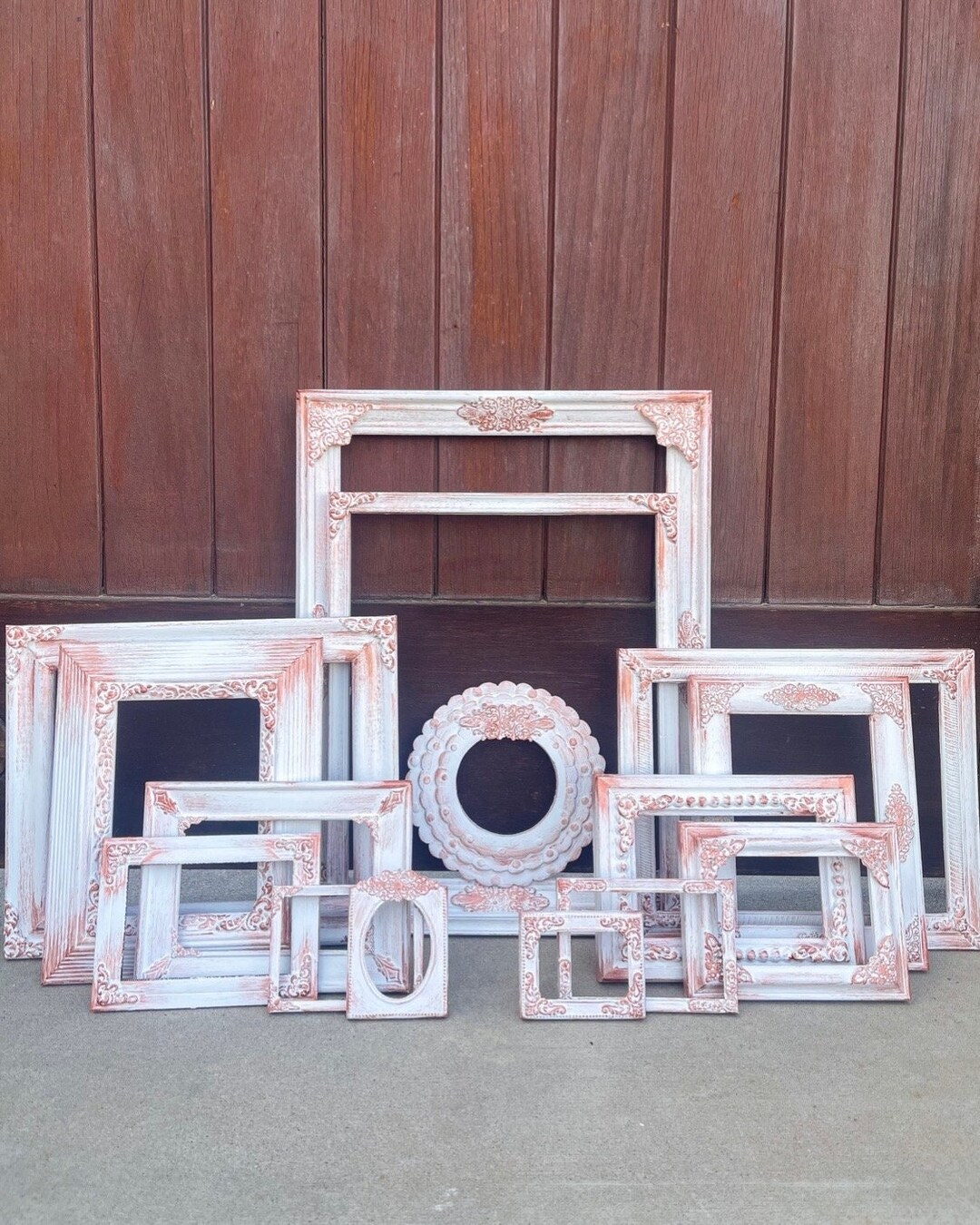 Bright White W Copper Accents, Ornate Open Wall Gallery Frames, Vintage ...