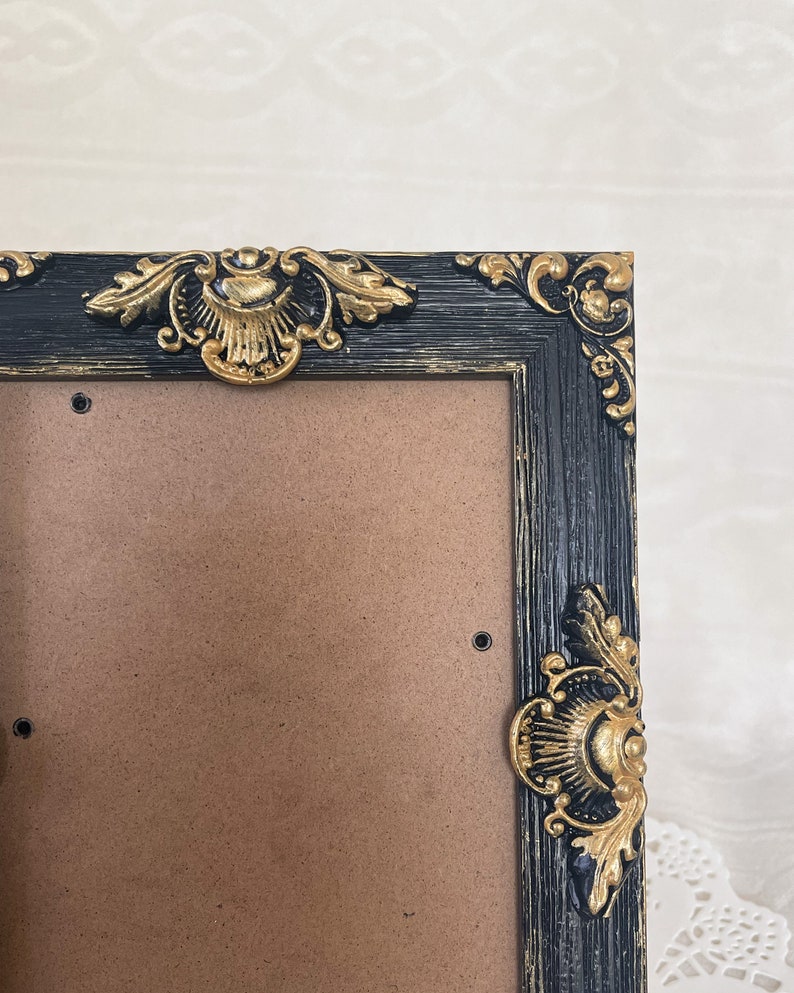 Wood 5x7 Photo Frame Ornate Black With Gold Accents Shabby - Etsy