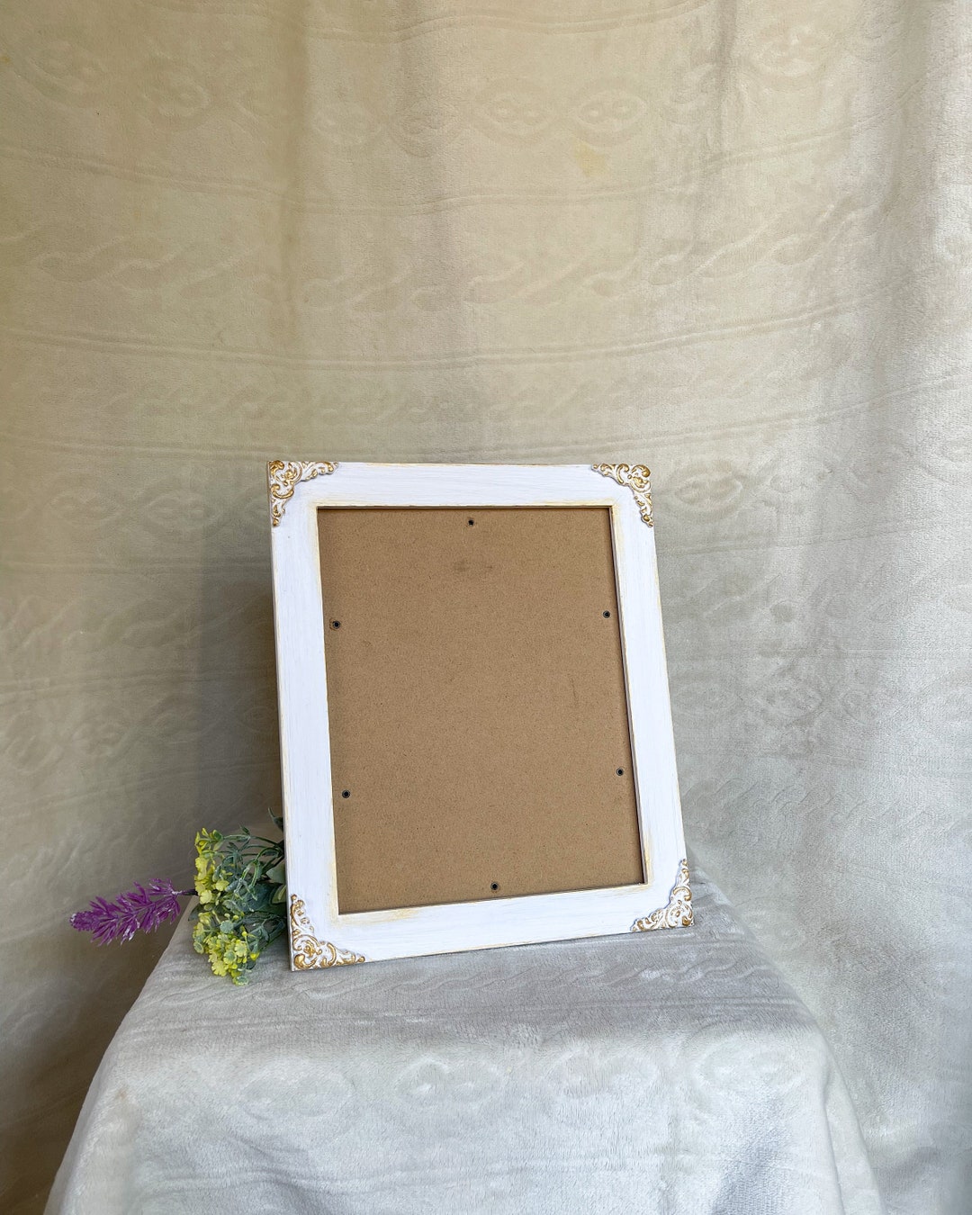 Shabby Chic White Wood Photo Frame With Gold Resin Filigree - Etsy