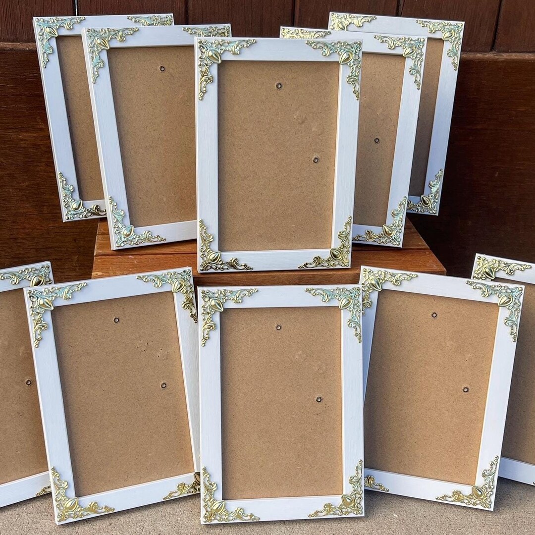 SET OF 15 Wedding Table Frames 4x6, White With Brass Filigree ...