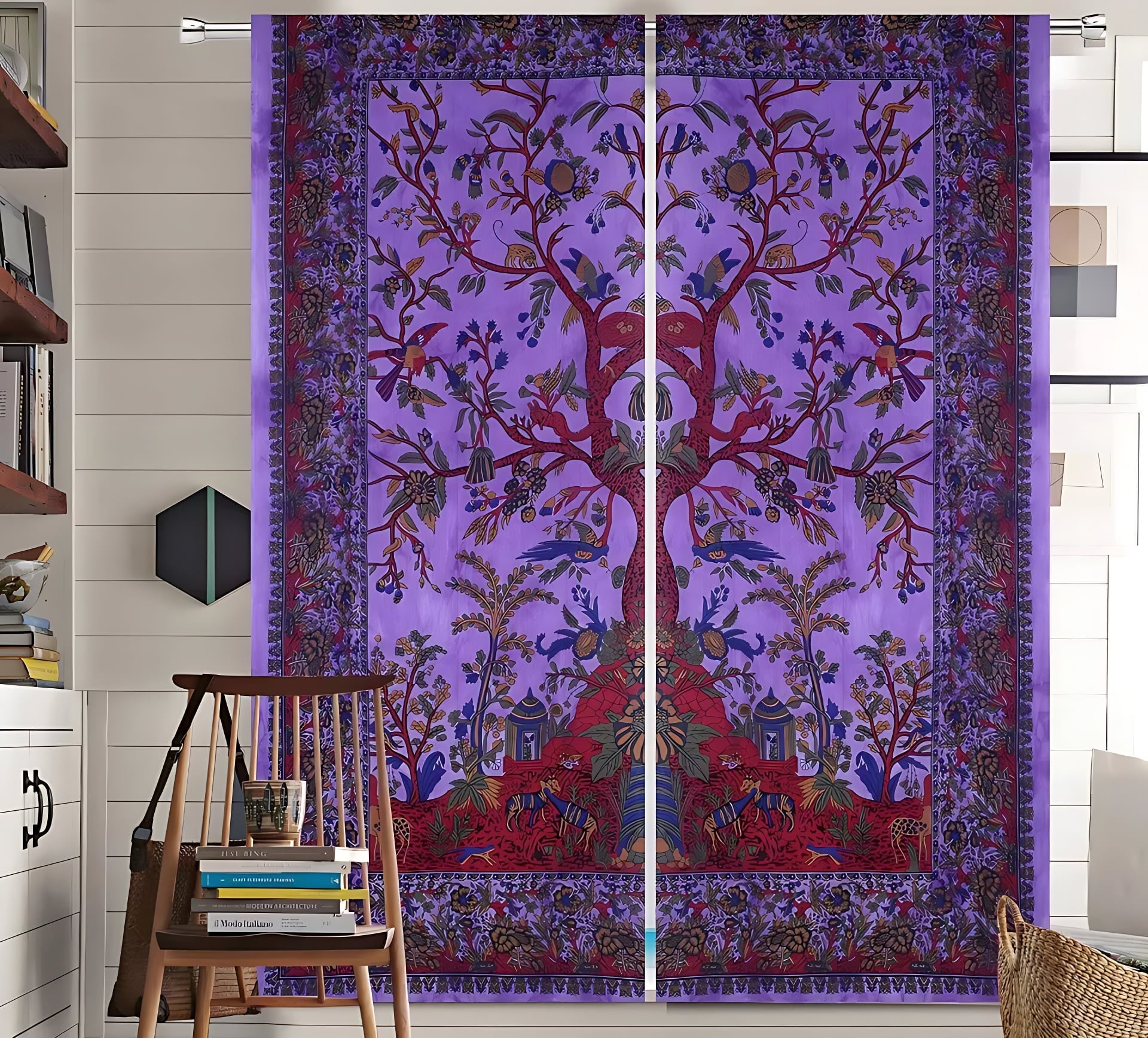 Gypsy Boho Tree of Life Window Curtains, Gypsy Hand Printed Tree Motif ...