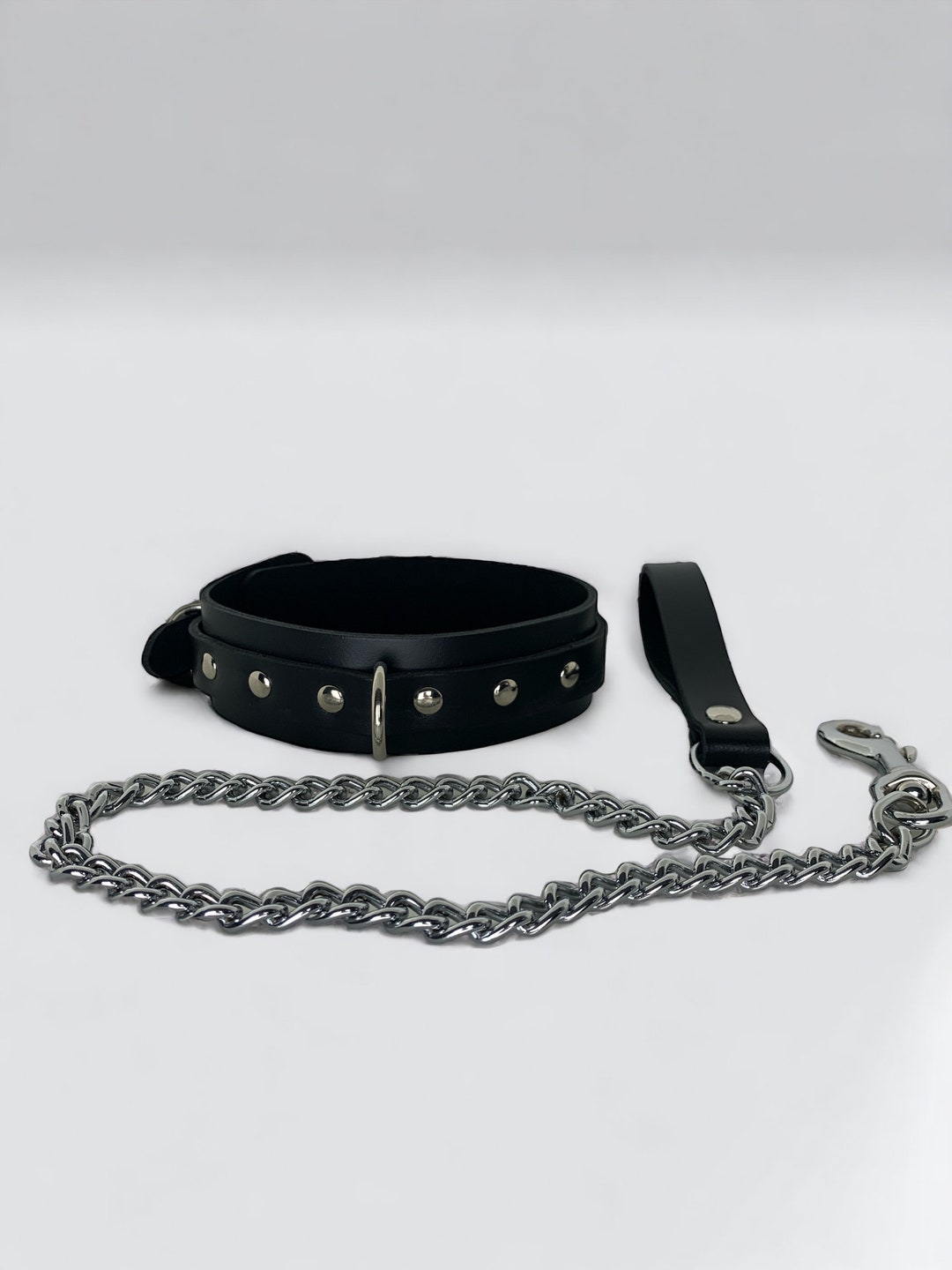 BDSM Leather Black Collar and Leash Set Bondage Slave Collar - Etsy