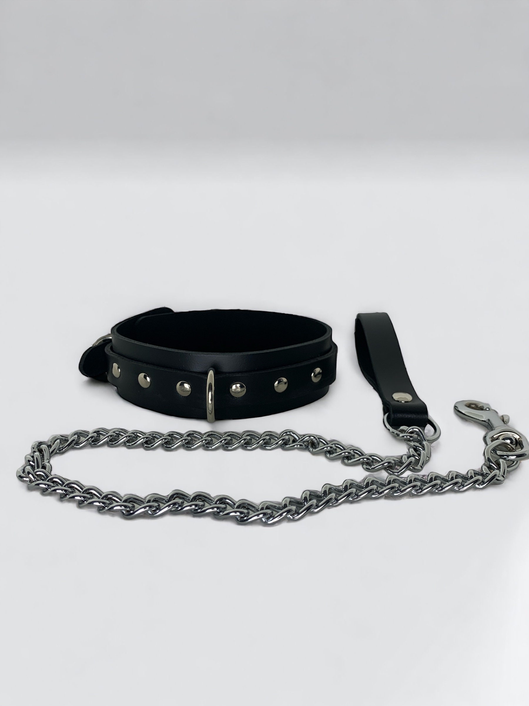 BDSM Leather Black Collar and Leash Set Bondage Slave Collar and Neck ...