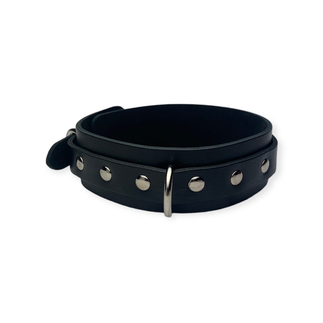 Femitex BDSM Submissive Slave Collar, Black Leather Choker With Suede ...