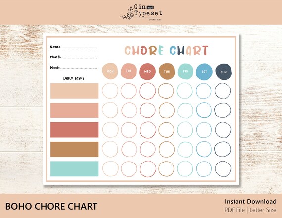 Home Décor Chore chart printable Boho Task Chart Wall Décor etna.com.pe