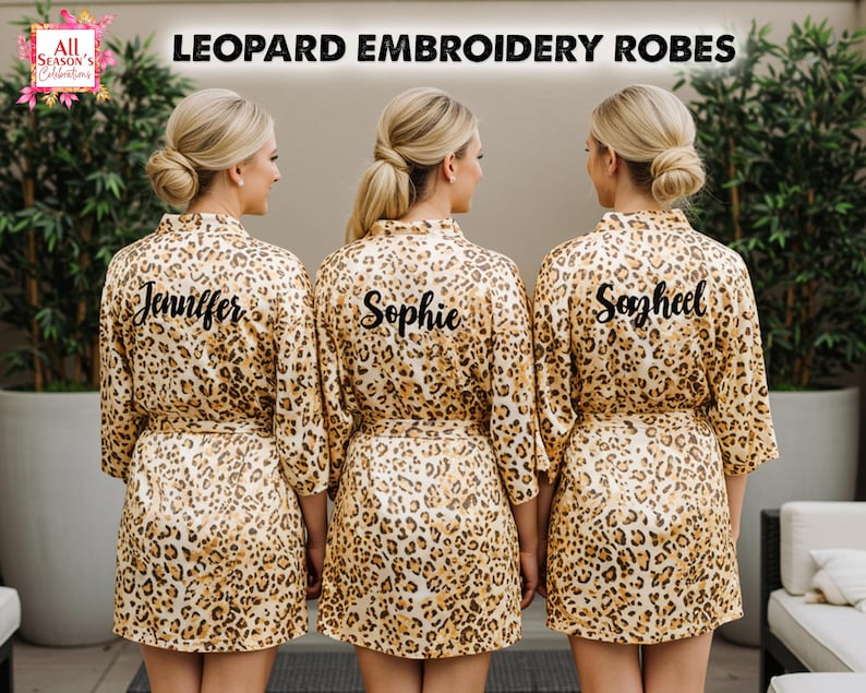 Personalized Embroidery Leopard Robe Satin Leopard Bridesmaid Robes ...