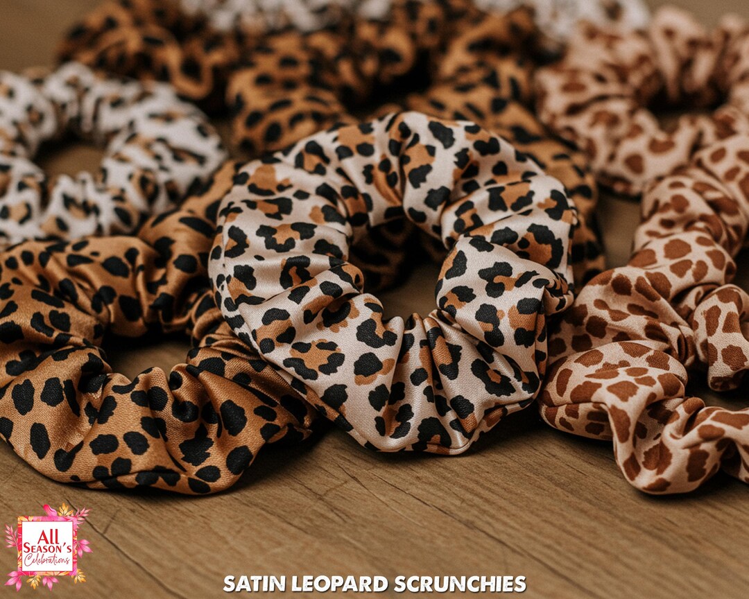 Leopard Print Scrunchies | Soft Satin Hair Ties for Women & Girls ...