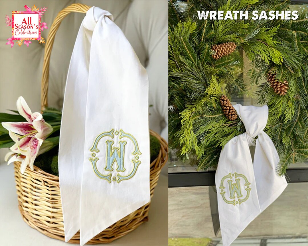 Roman Monogram Wreath Sash With Monogram, Wreath Bow, Monogram Front ...