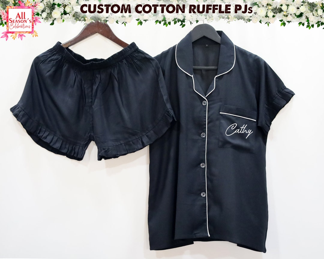 Custom Cotton Ruffle Pajamas Set Personalized Ruffled Pajamas Customize ...