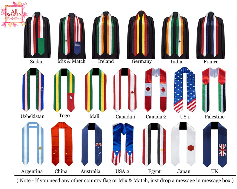 Country Flag Stoles - Mixed & Match Flag Graduation Stole - Your ...