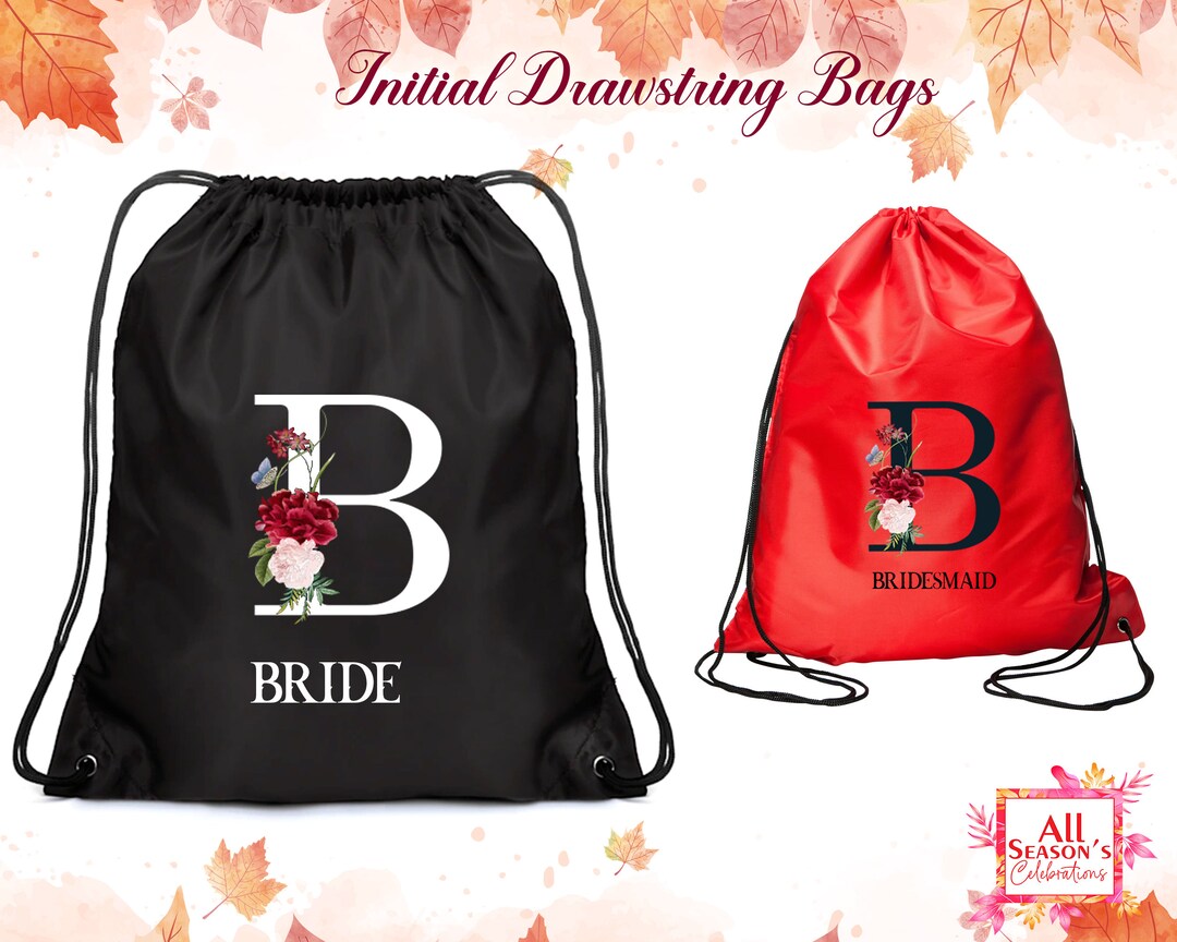 Initial Floral Print Bag Personalized Name Drawstring Bag Customized ...