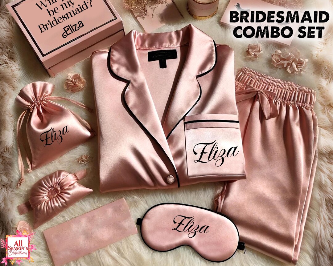 Personalized Combo Pjs Set With Gift Box Customized Satin Pajama Set ...