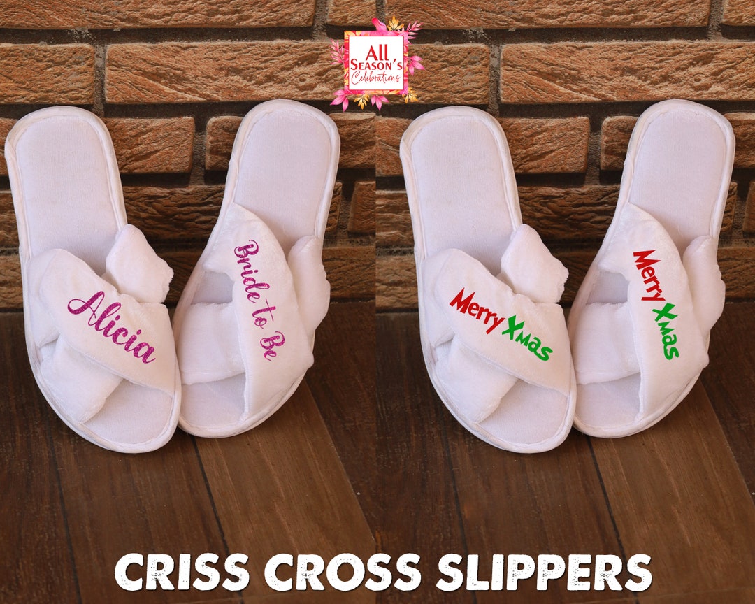 White Bride Slippers Bridesmaid Slippers Personalized Wedding Slippers ...
