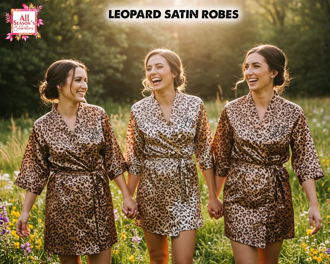 Personalized Leopard Robe, Satin Leopard Bridesmaid Robes, Wedding ...