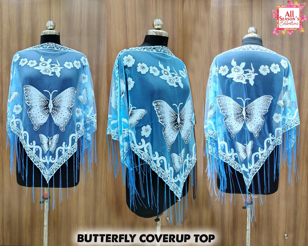 Semi Sheer Poncho Butterfly Women's Poncho Swim Suit Cover up Poncho ...