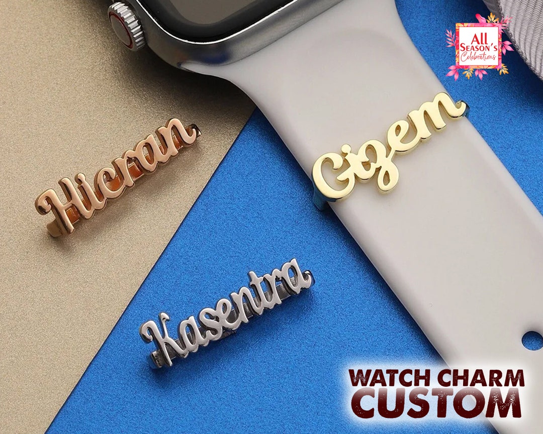 Personalized Apple Watch Charms Watch Name Band Watch Bar Name Charm Rose Gold Silver Name Tag ...