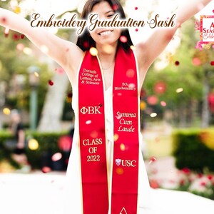 Customized Embroidery College Graduation Sash, Grad Sash, Gift for ...