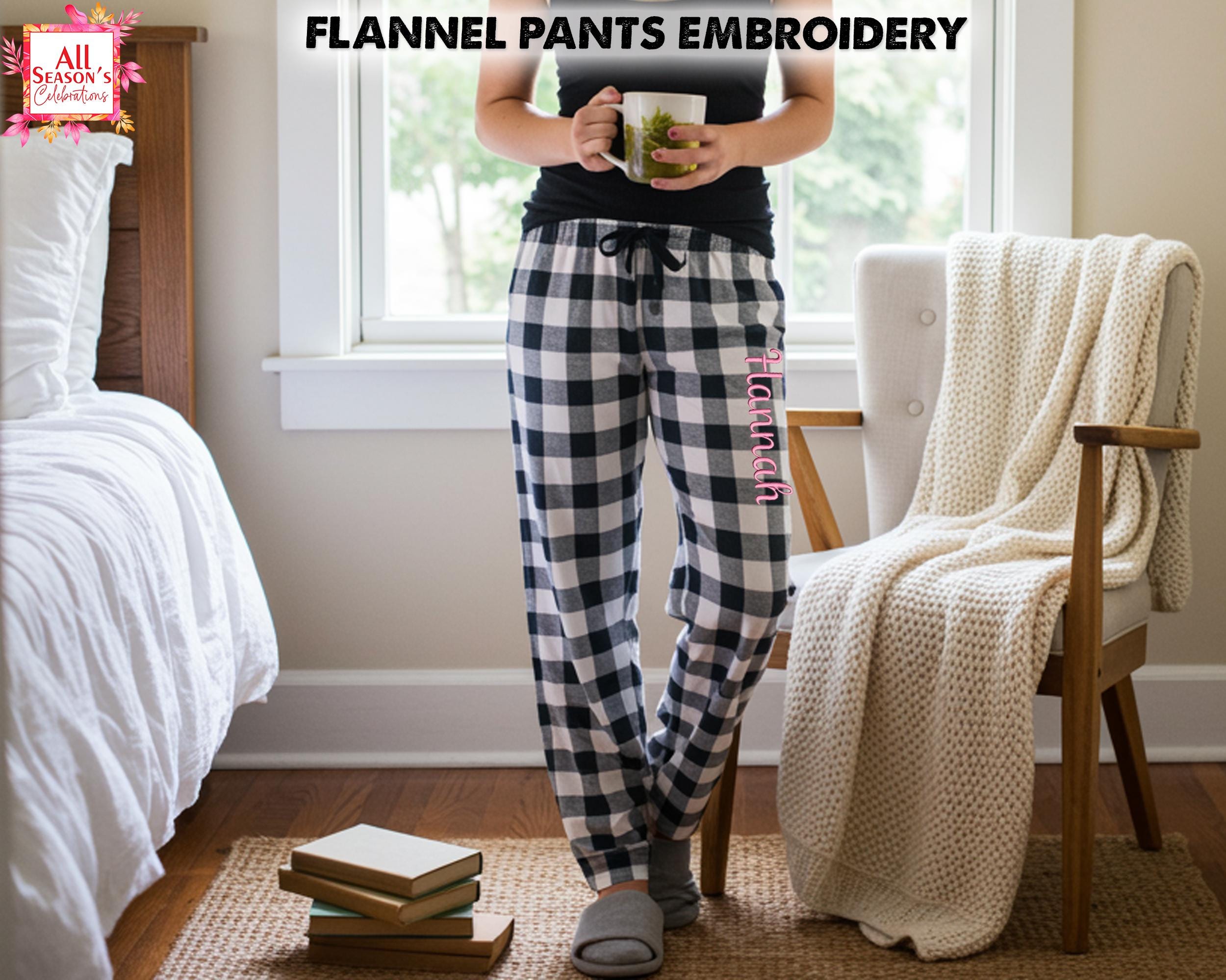 Luxury Embroidered Flannel Pants Personalized Lounge Pants | Bridal ...