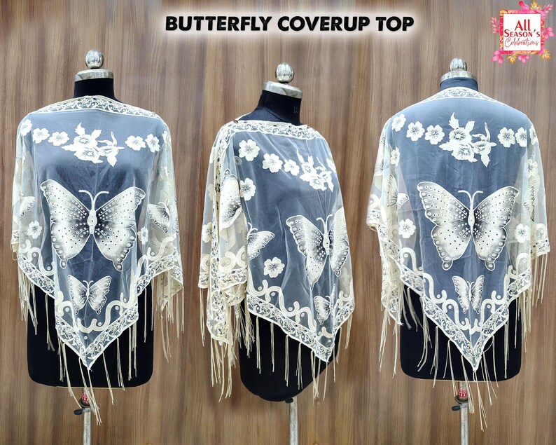 Black Sheer Butterfly Poncho Sheer Poncho for Women Kaftan Top Bikini ...