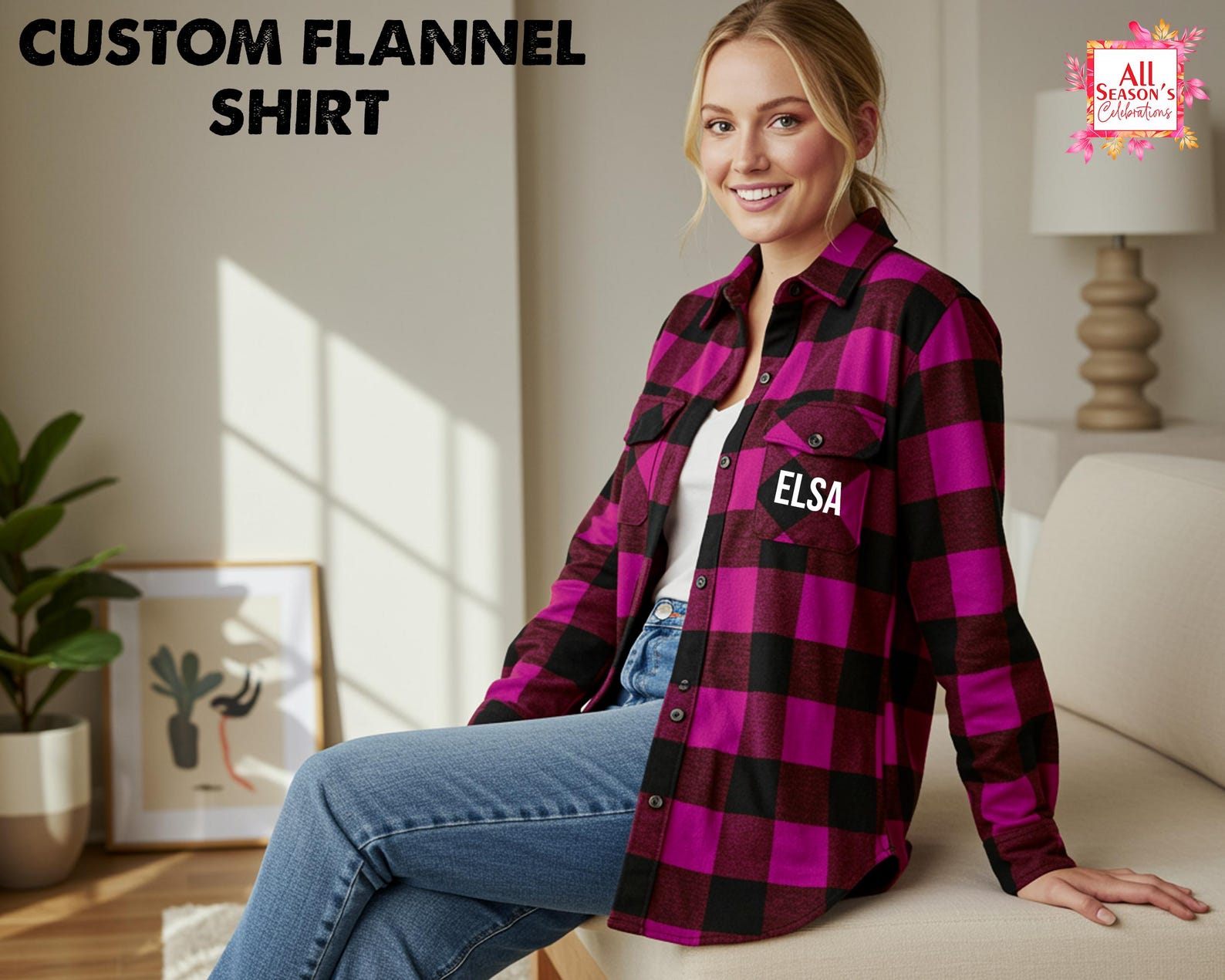 Personalized Flannel Shirt Customized Casual Women's Buffalo Plaid ...
