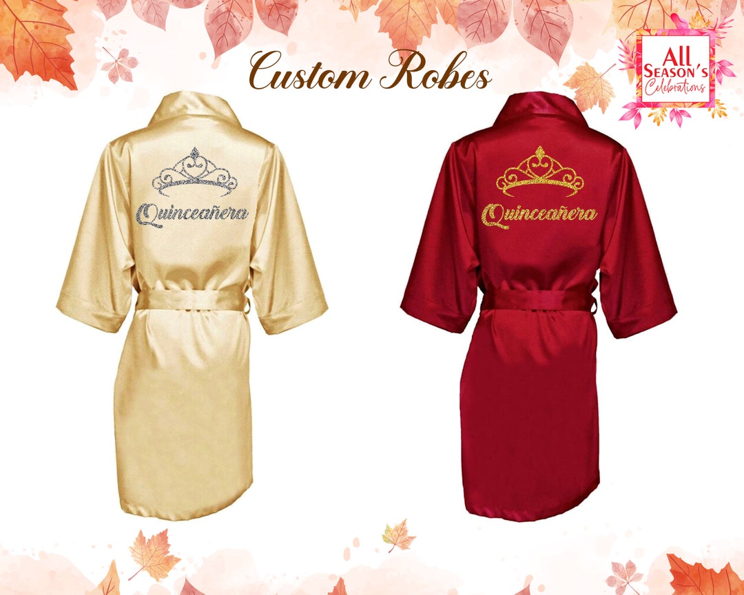 Quinceanera Satin Kimono Robe Getting Ready Robes Personalized Robe ...