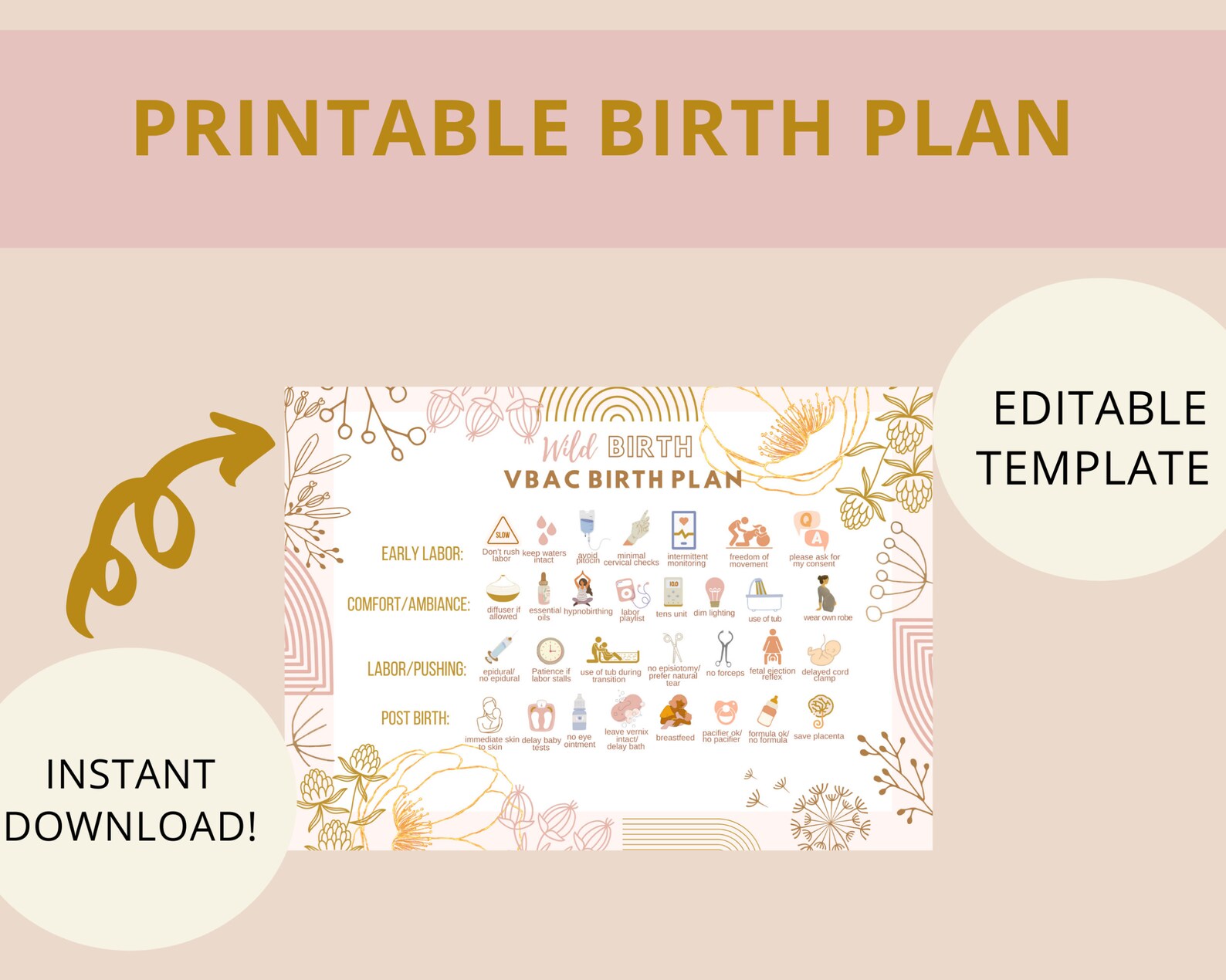 Printable Birth Template L VBAC Birth Plan L Labor and - Etsy
