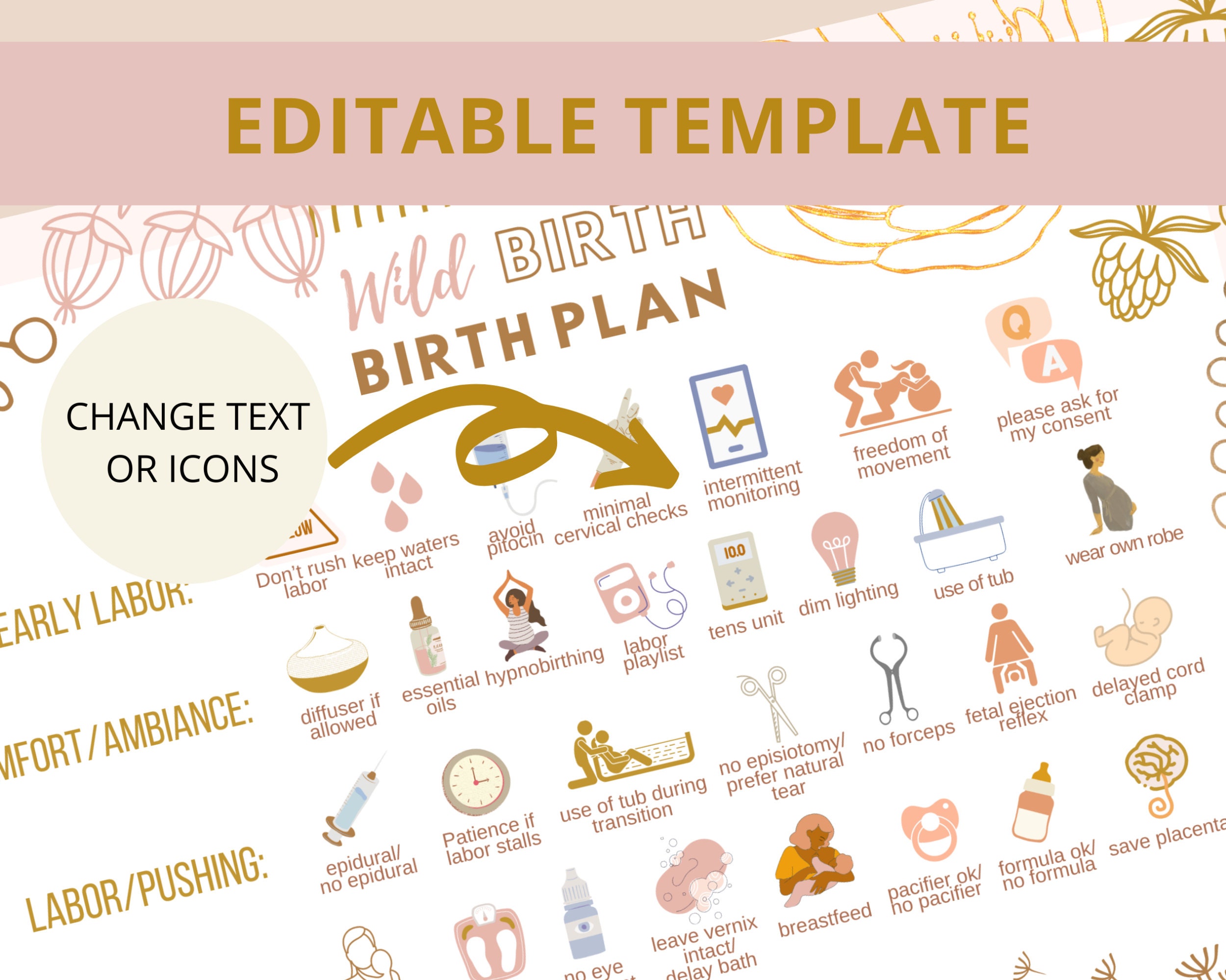Visual Birth Plan L Natural Birth Template L Labor and Birth ...