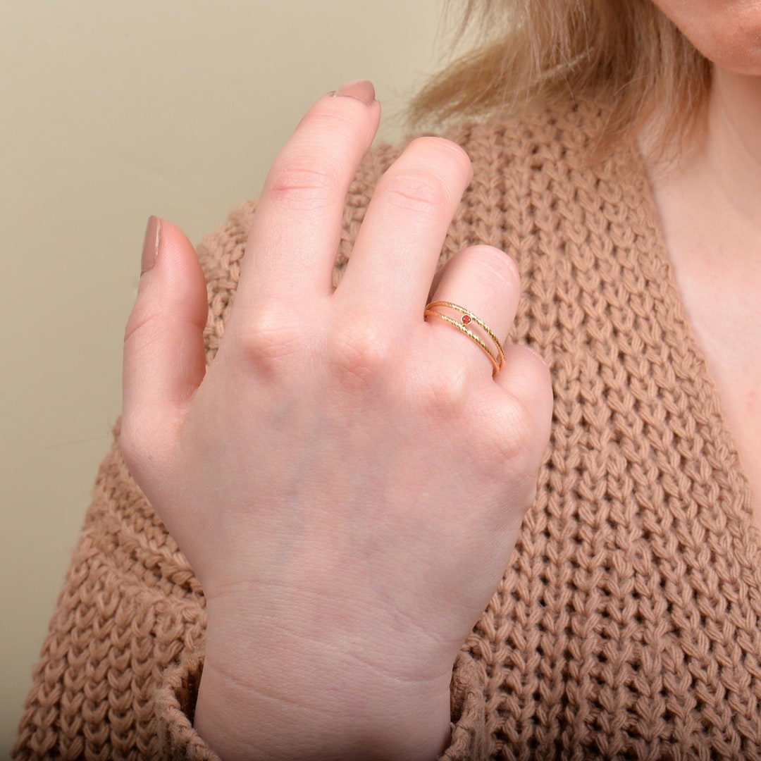 Minimalist Single/multiple Birthstone Ring, Double Line Ring, Birthstone Rings for Women ...