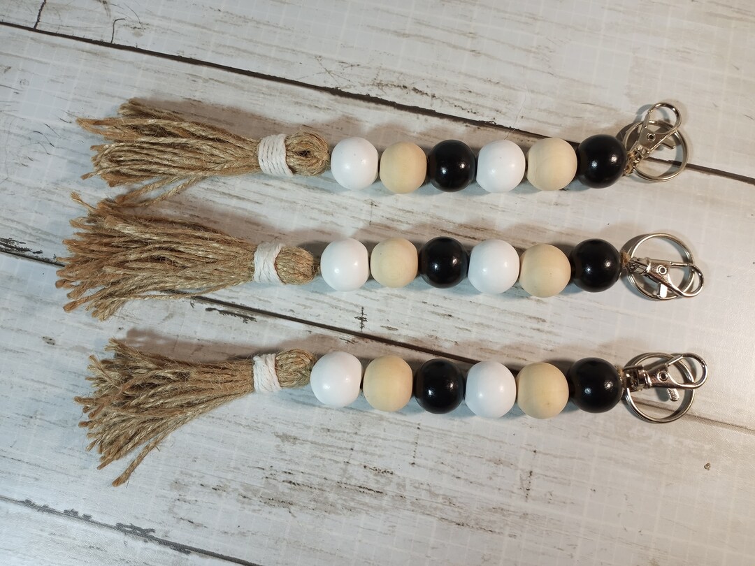 Keychain, Wood Beads, Rustic, Farmhouse - Etsy