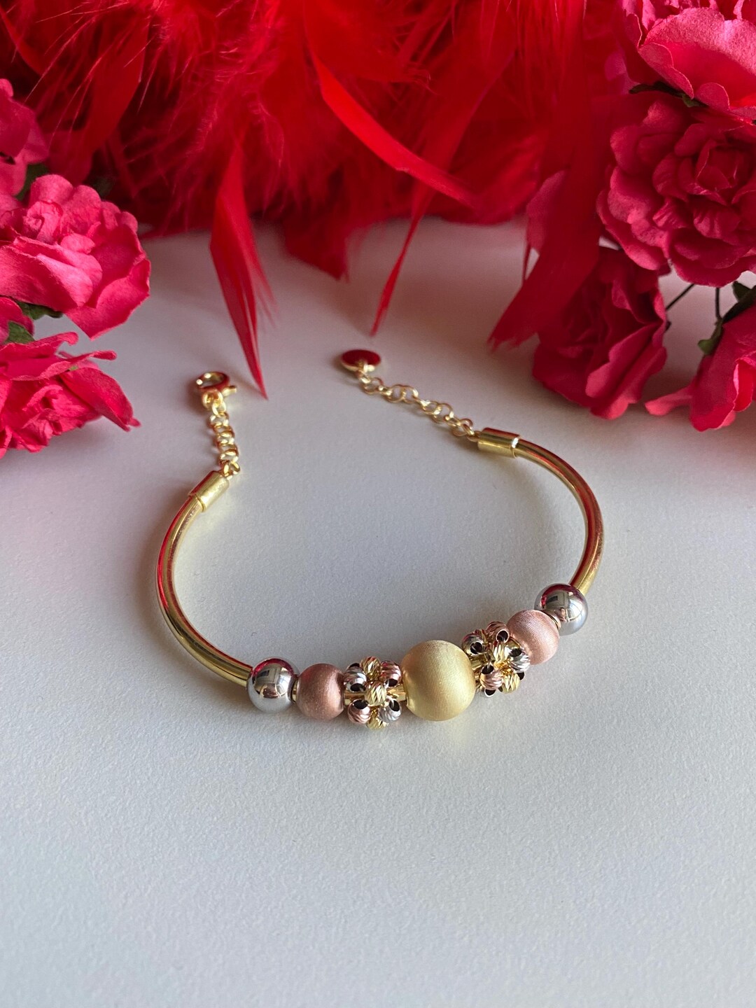 Silver and Gold-toned Three-color Bracelet - Rose Gold Details ...